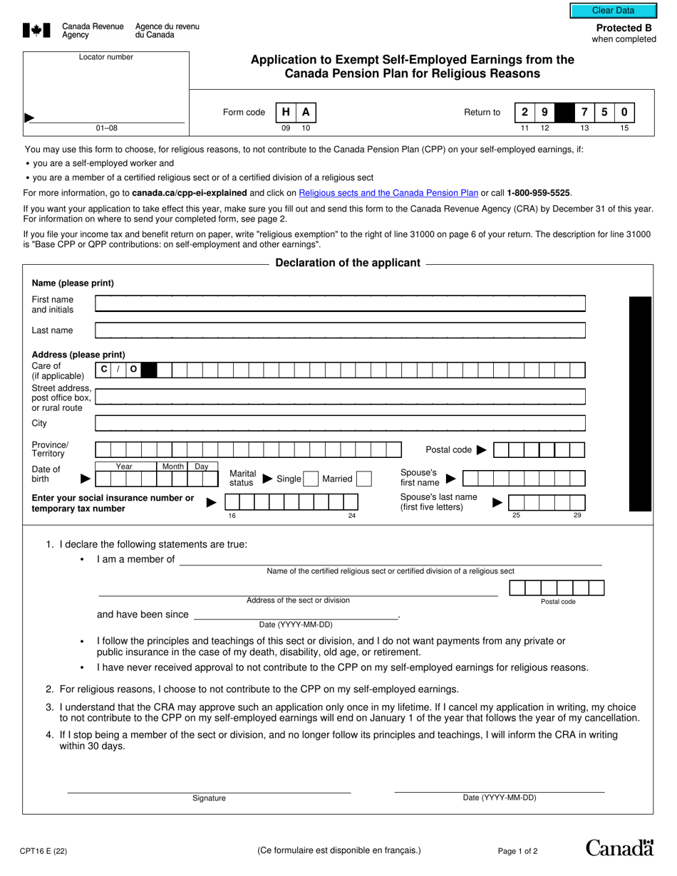 Form CPT16 - Fill Out, Sign Online and Download Fillable PDF, Canada ...