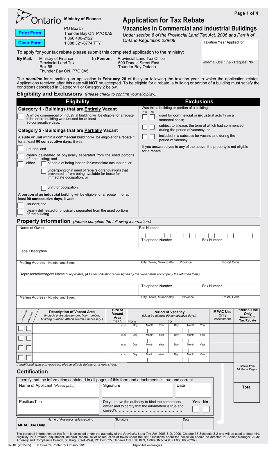 Form 0258E - Fill Out, Sign Online and Download Fillable PDF, Ontario ...