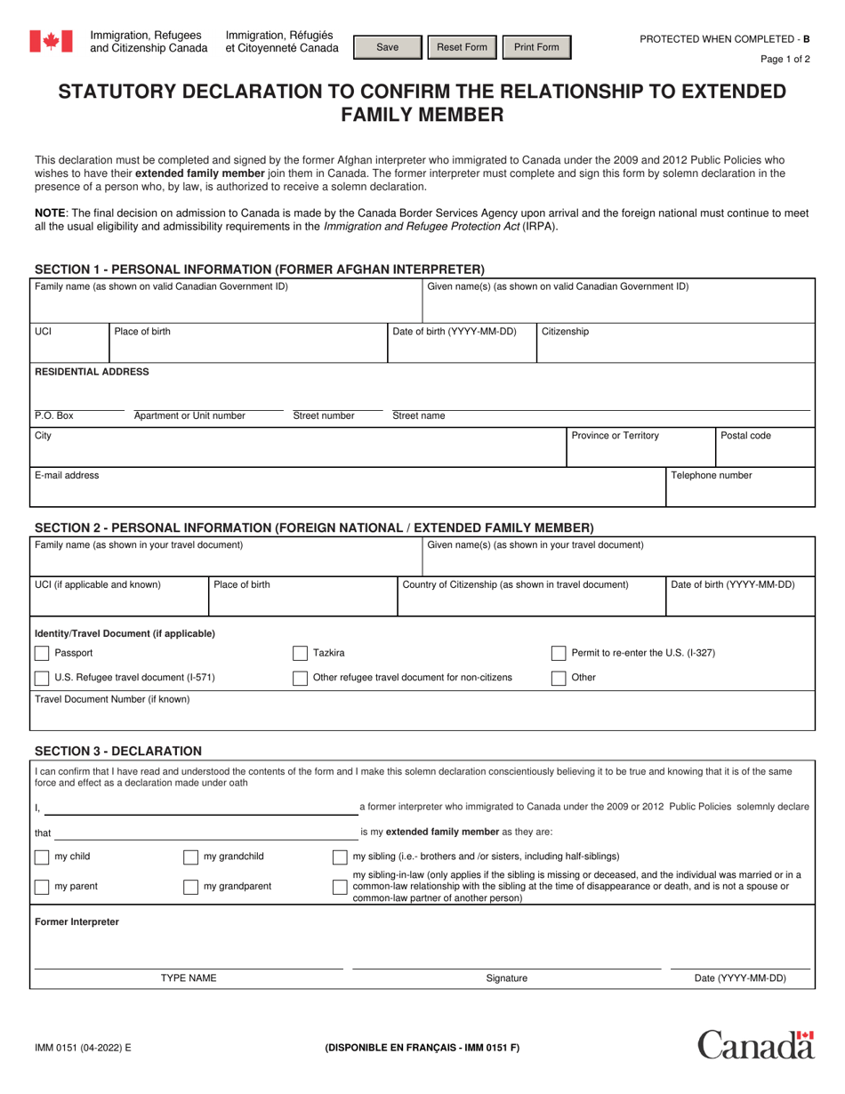 Form IMM0151 - Fill Out, Sign Online and Download Fillable PDF, Canada ...