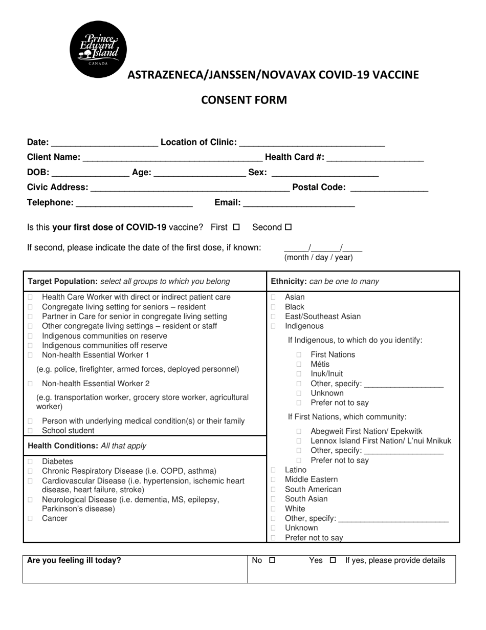 Prince Edward Island Canada Astrazeneca/Janssen/Novavax Covid-19 ...