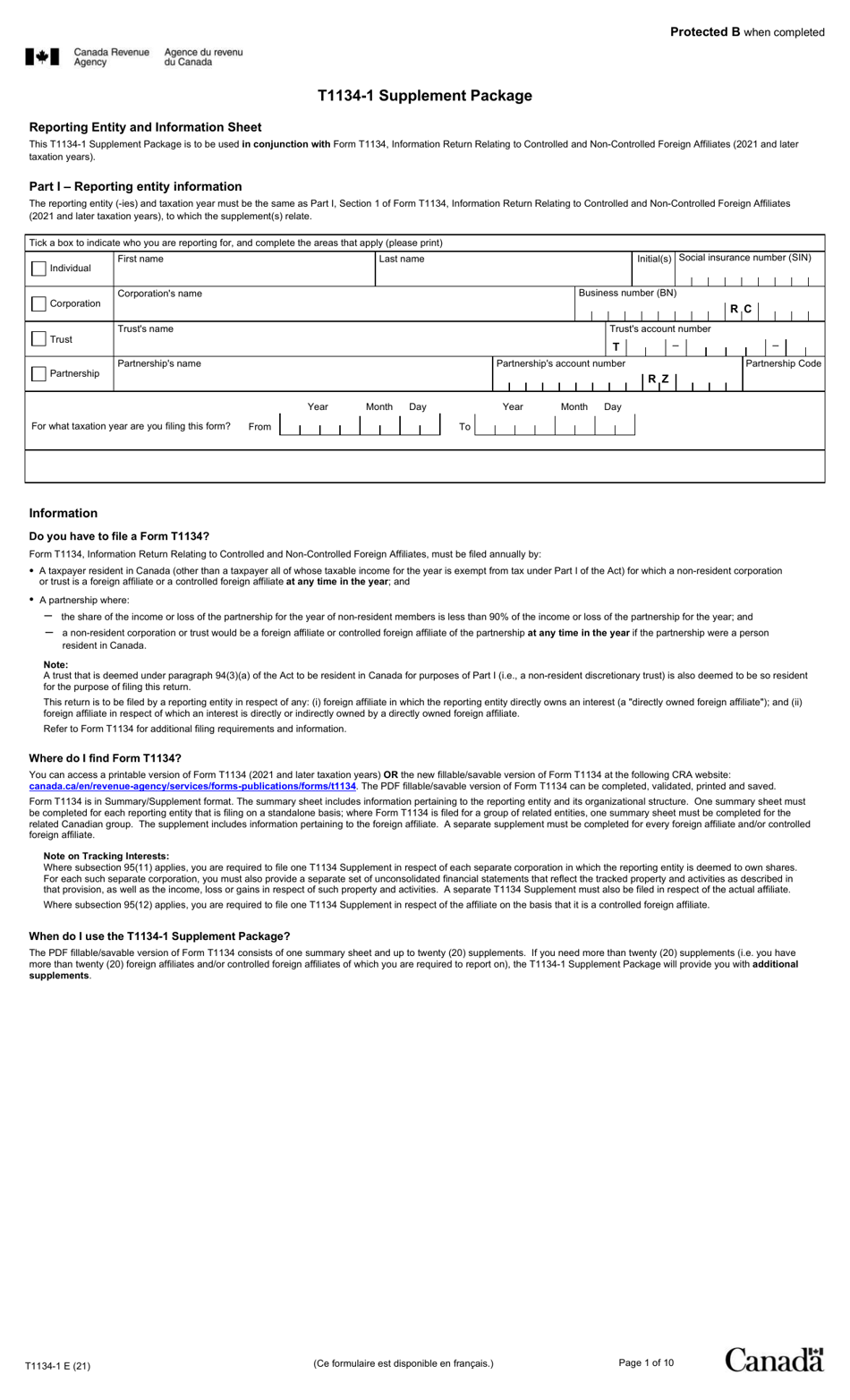 Form T1134-1 Download Fillable PDF or Fill Online Supplement Package ...