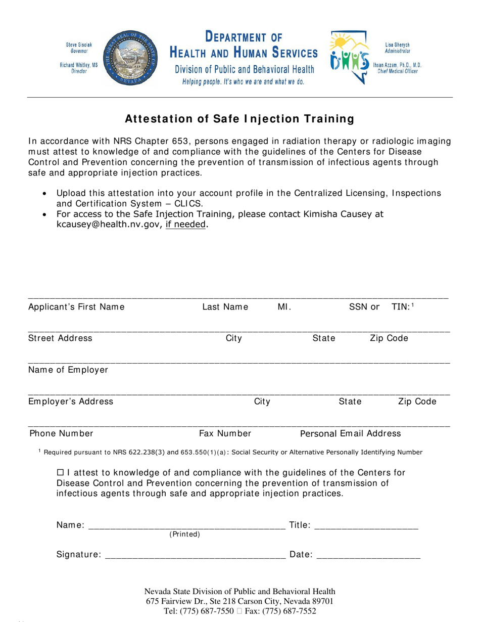 Nevada Attestation of Safe Injection Training - Fill Out, Sign Online ...