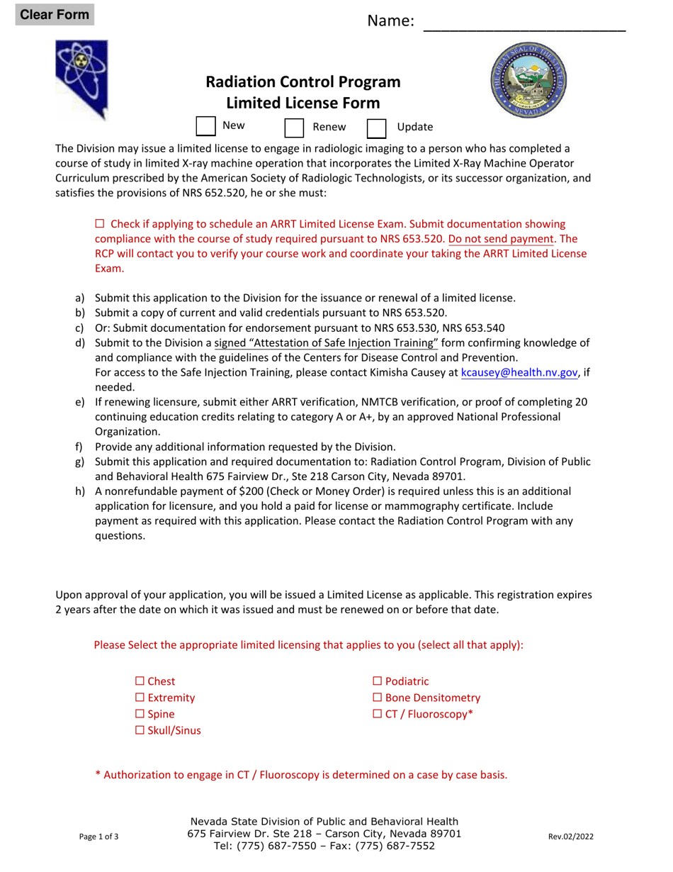 Nevada Radiation Control Program Limited License Form - Fill Out, Sign ...