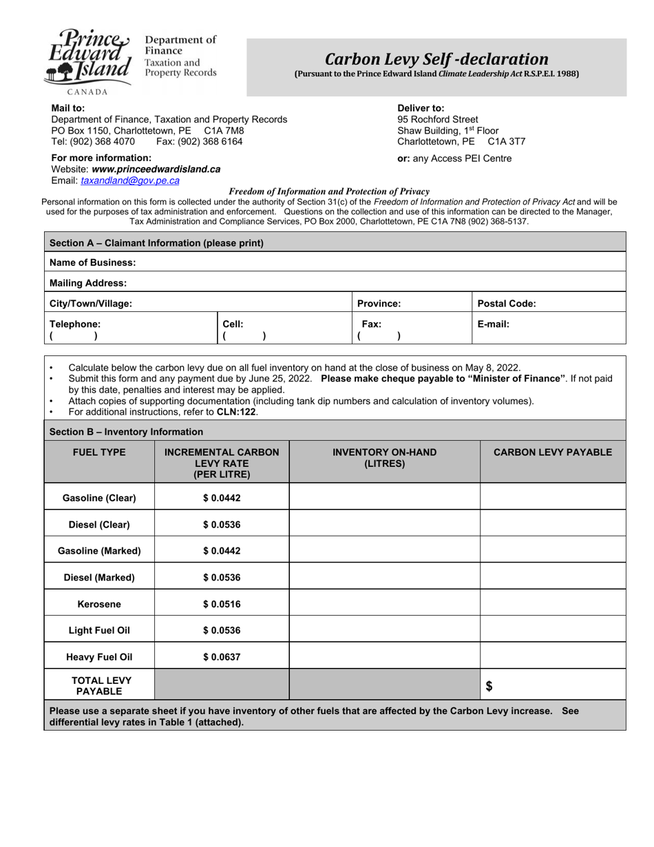 Prince Edward Island Canada Carbon Levy Self-declaration - Fill Out ...