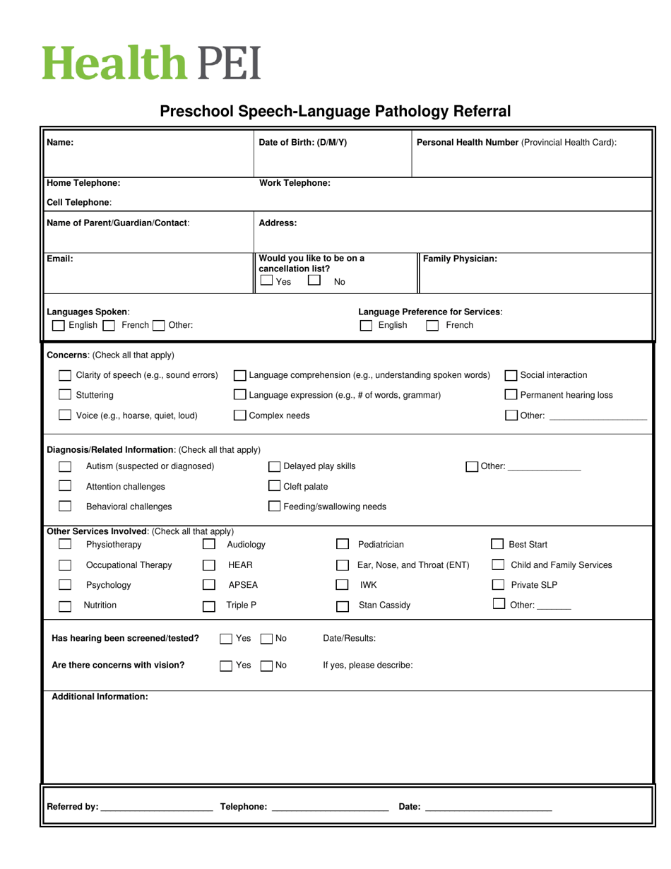 Prince Edward Island Canada Preschool Speech-Language Pathology ...