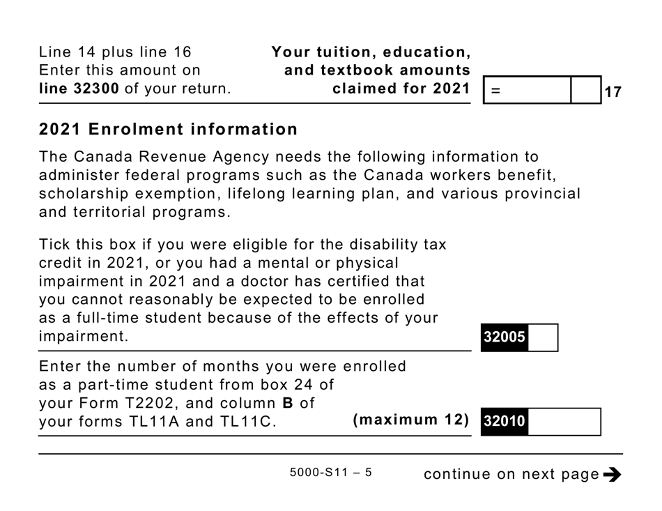 Form 5000-S11 (T1) Schedule 11 - 2021 - Fill Out, Sign Online and Download Printable PDF, Canada ...