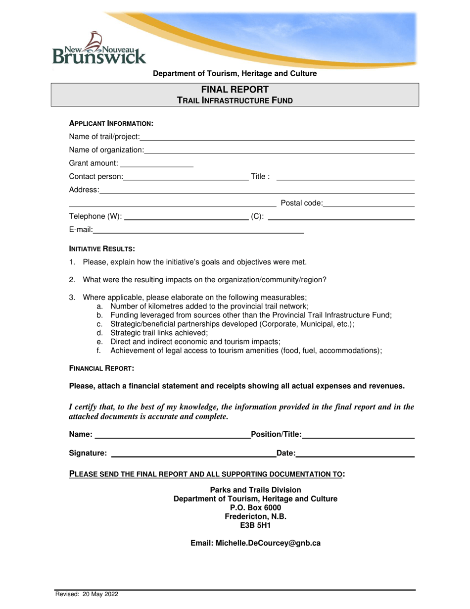 New Brunswick Canada Final Report - Trail Infrastructure Fund - Fill ...