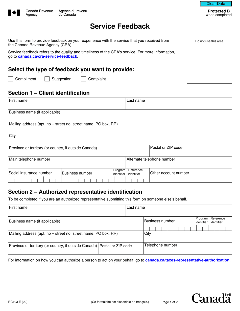 Form RC193 - Fill Out, Sign Online and Download Fillable PDF, Canada ...
