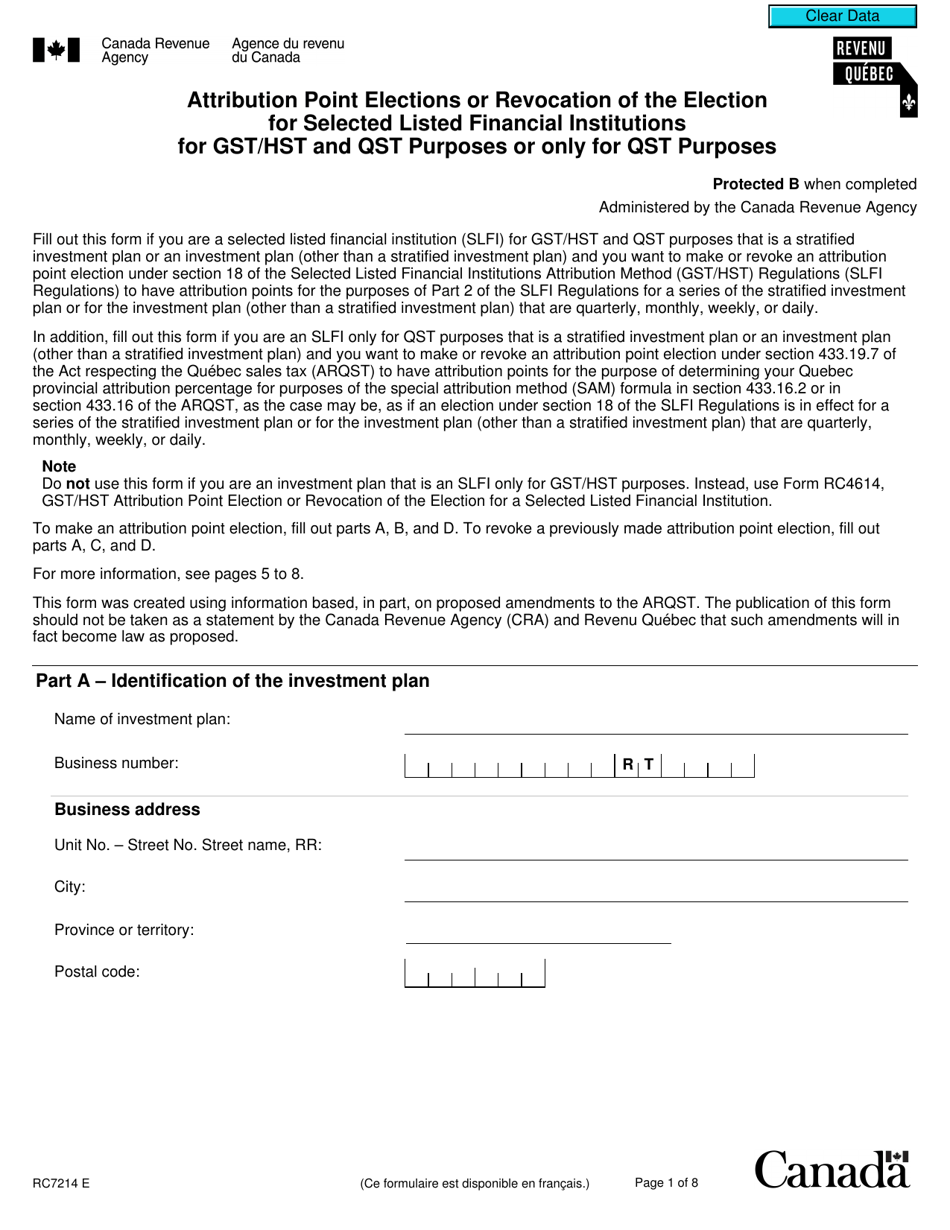 Form RC7214 - Fill Out, Sign Online and Download Fillable PDF, Canada ...