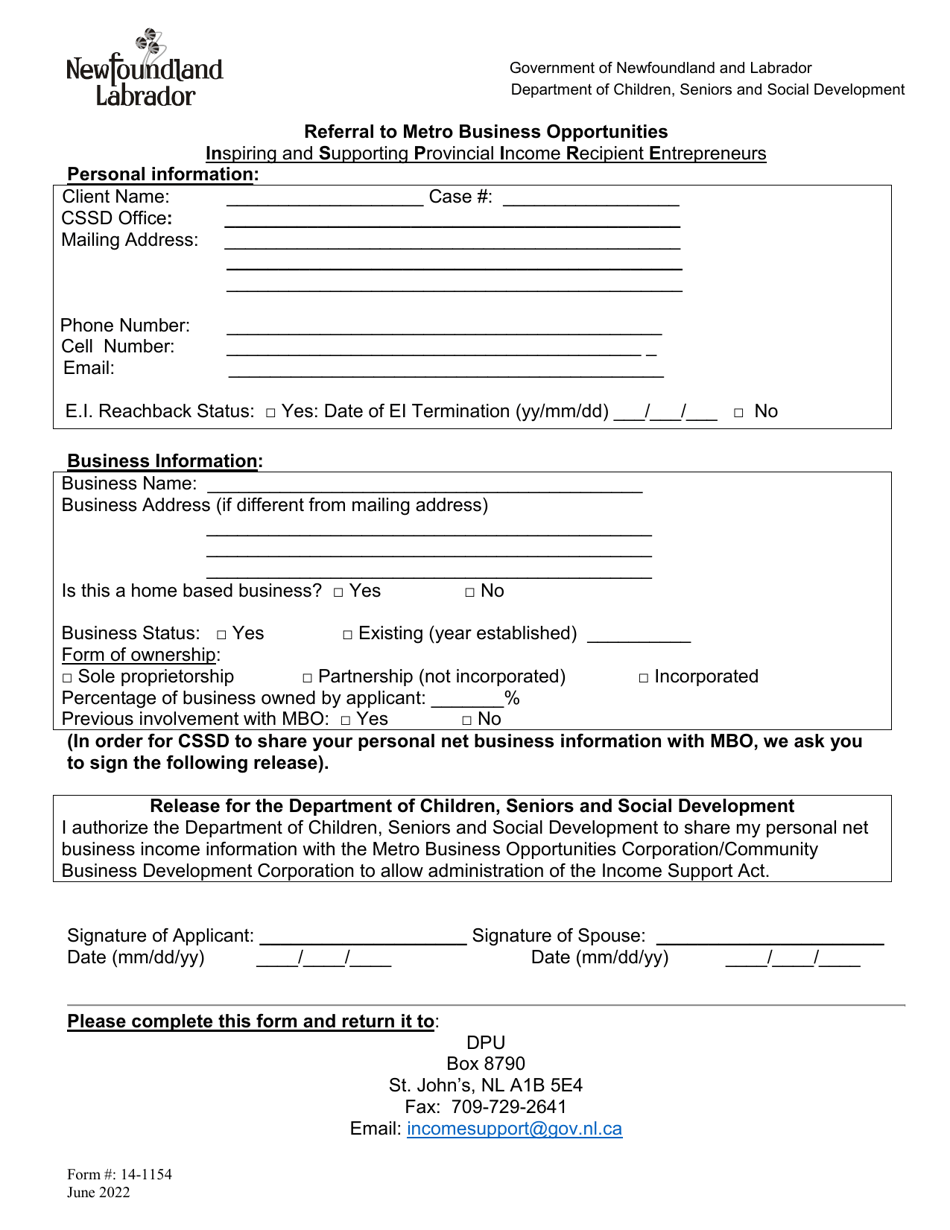 Form 14-1154 Download Printable PDF or Fill Online Referral to Metro ...