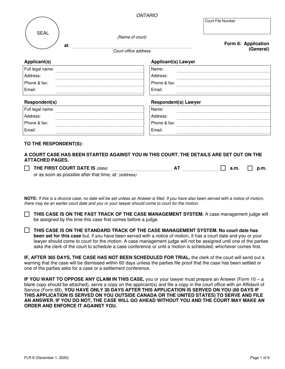 Form 8 Download Fillable PDF or Fill Online Application (General ...