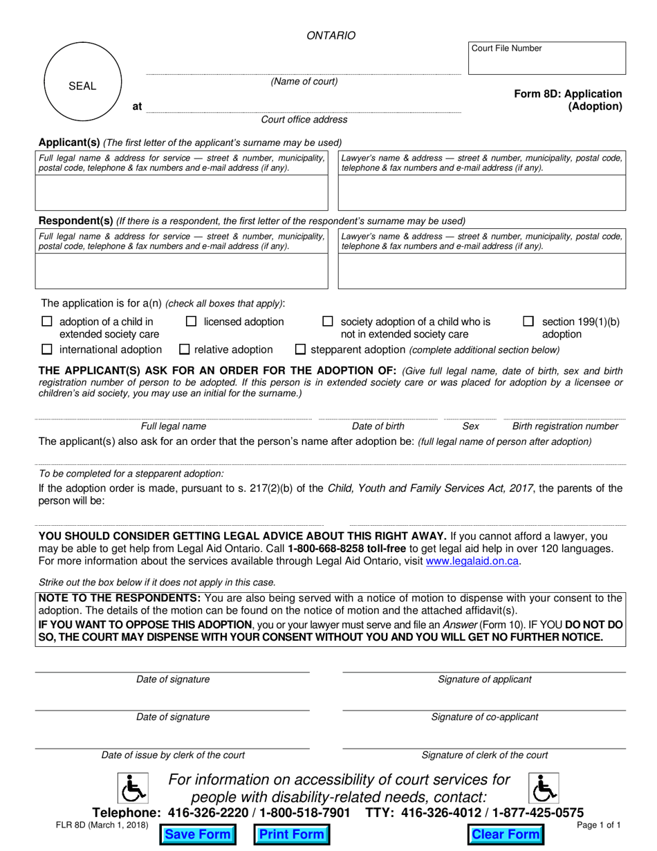 Form 8D - Fill Out, Sign Online and Download Fillable PDF, Ontario ...