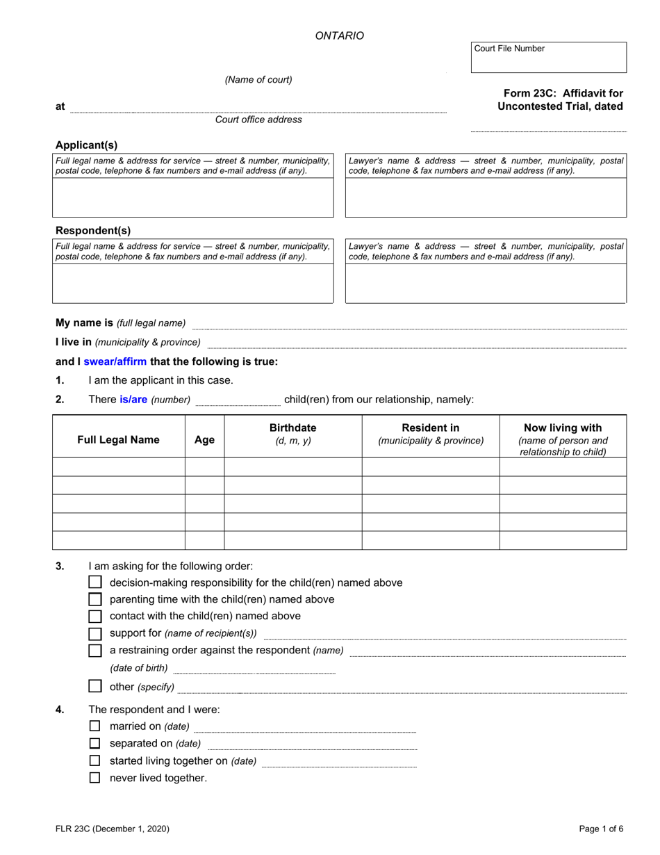 Form 23C Download Fillable PDF or Fill Online Affidavit for Uncontested ...