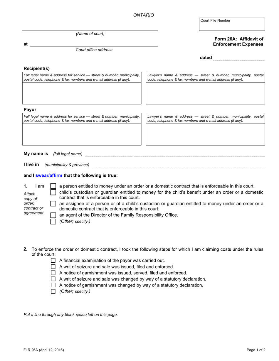 Form 26A - Fill Out, Sign Online and Download Fillable PDF, Ontario ...