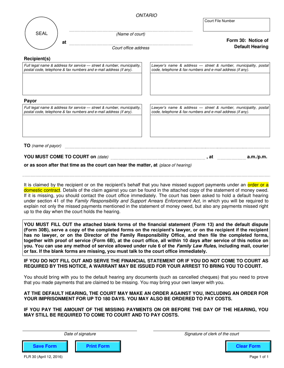 Form 30 - Fill Out, Sign Online and Download Fillable PDF, Ontario ...