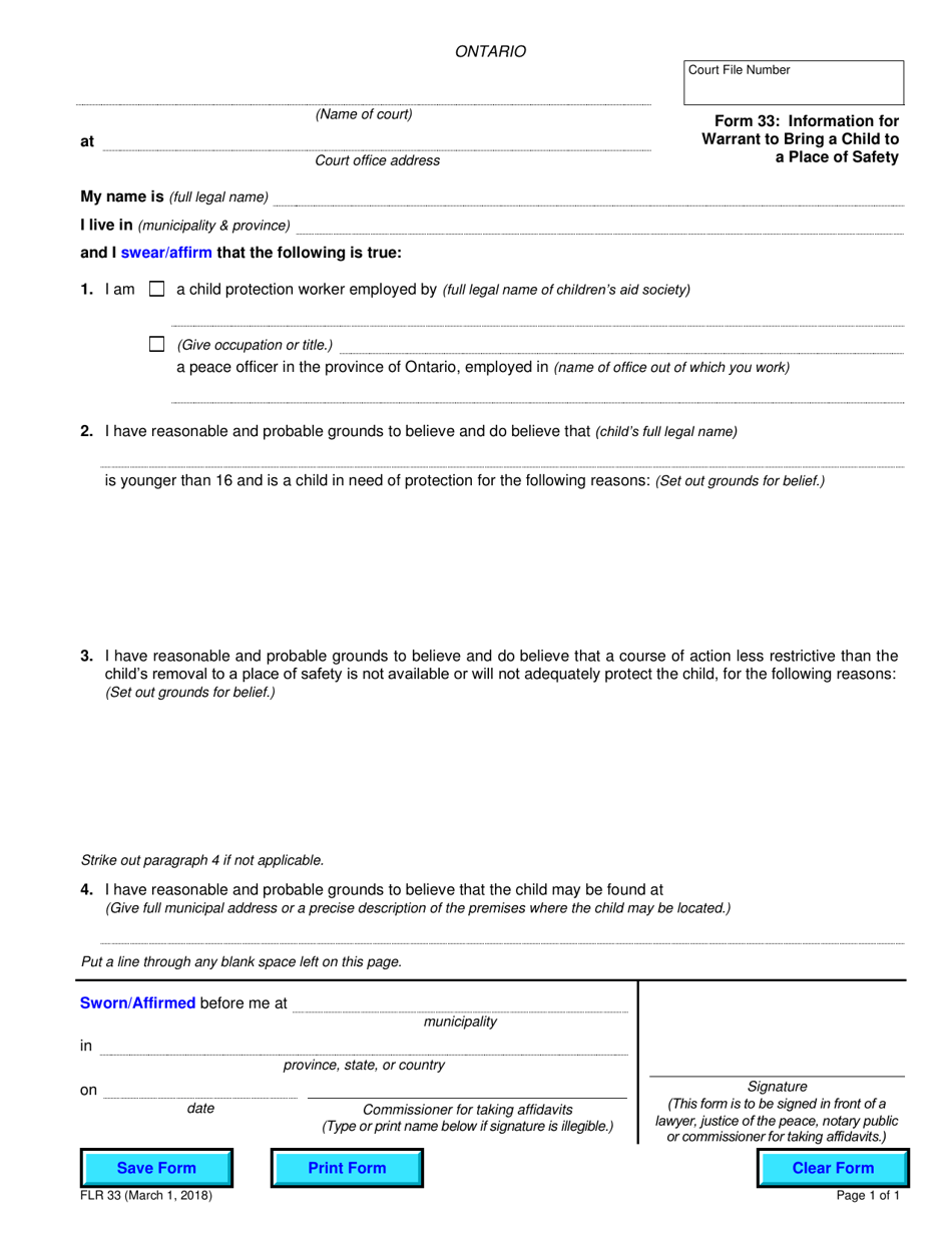 Form 33 - Fill Out, Sign Online and Download Fillable PDF, Ontario ...