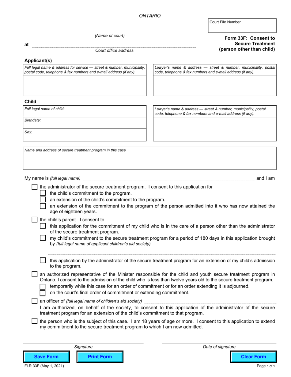 Form 33F - Fill Out, Sign Online and Download Fillable PDF, Ontario ...