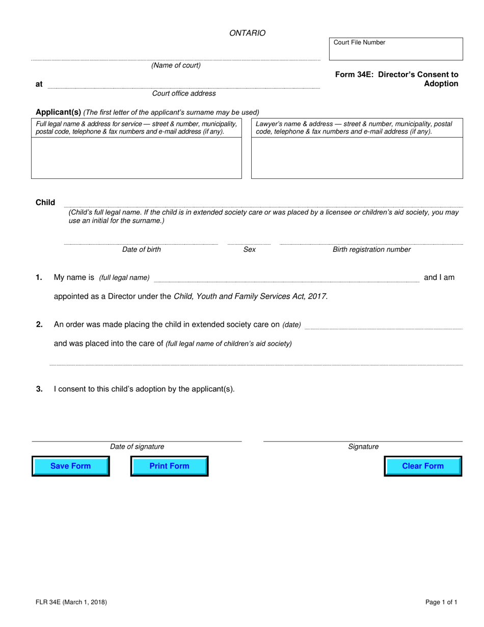Form 34E - Fill Out, Sign Online and Download Fillable PDF, Ontario ...