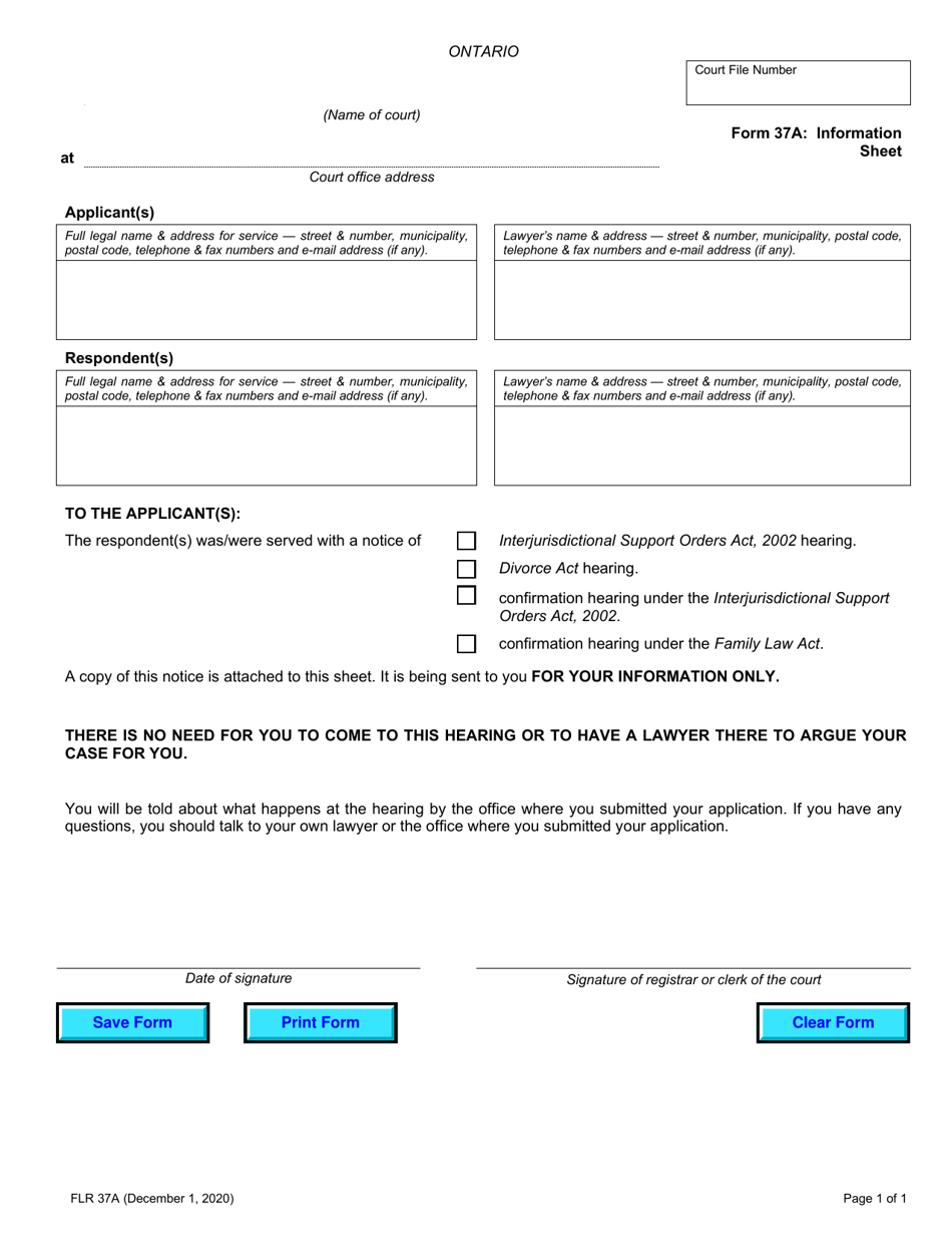 Form 37A Download Fillable PDF or Fill Online Information Sheet ...
