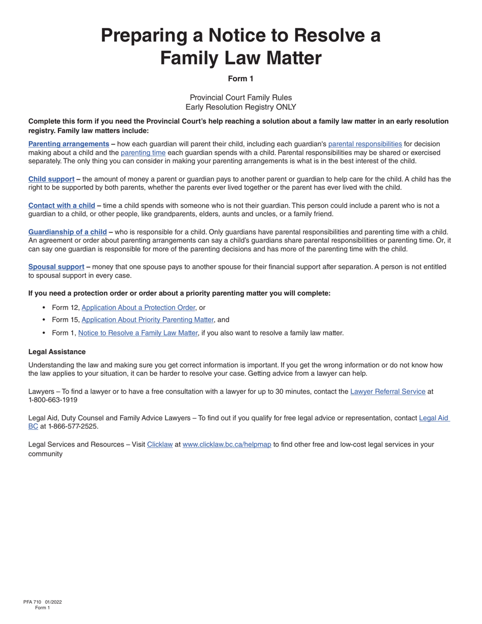 Form 1 (PFA710) - Fill Out, Sign Online and Download Fillable PDF ...