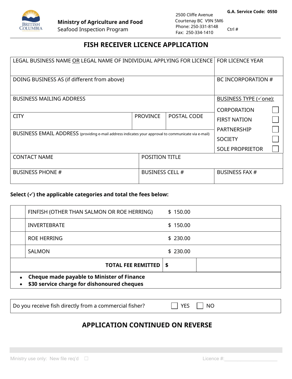 British Columbia Canada Fish Receiver Licence Application - Fill Out ...