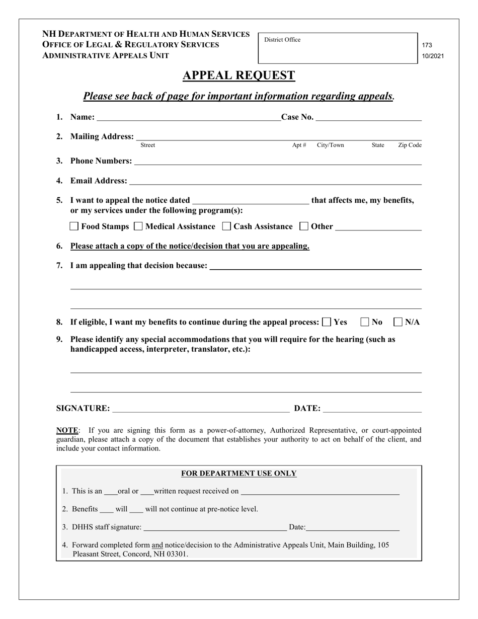 New Hampshire Appeal Request - Fill Out, Sign Online and Download PDF ...