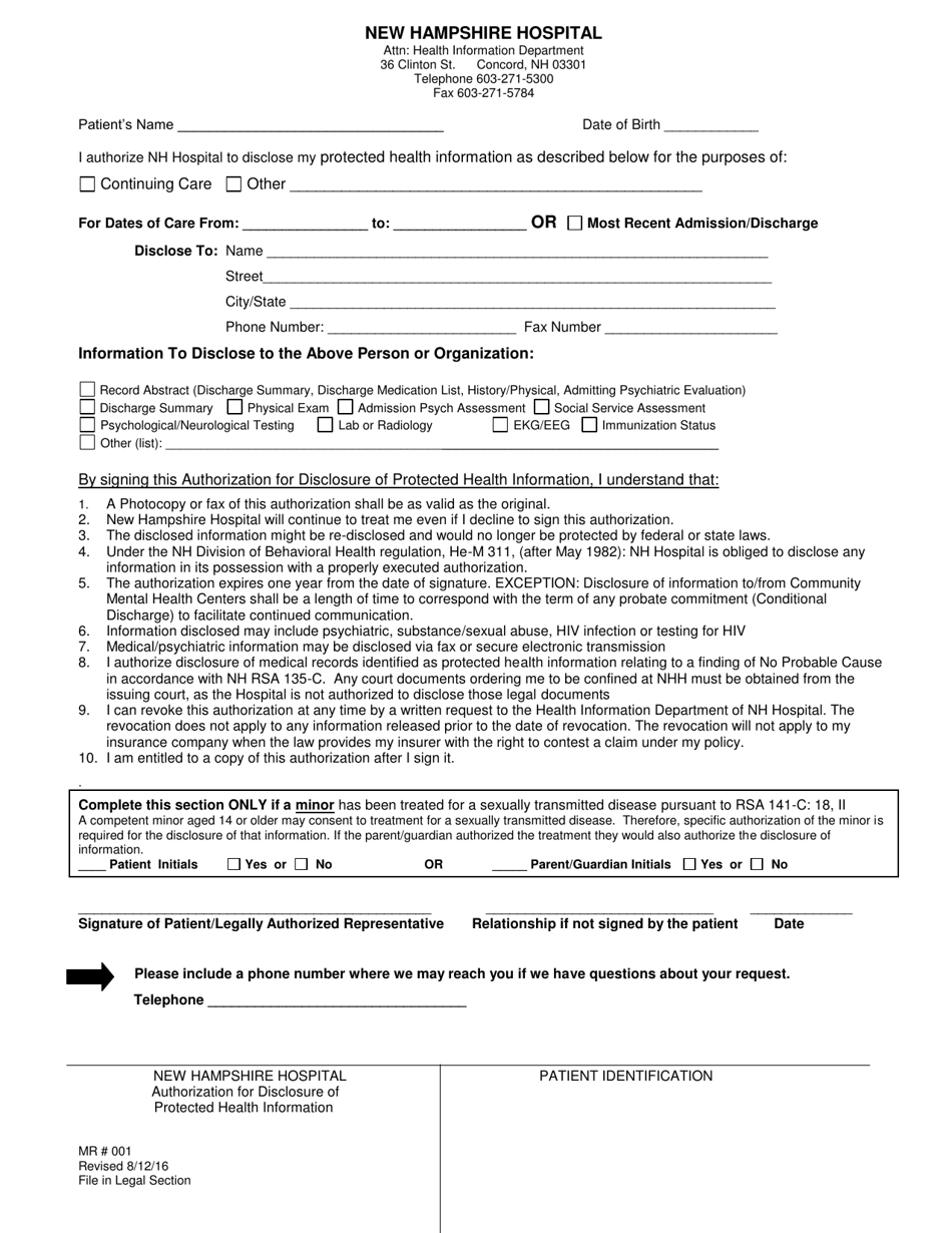 Form MR001 - Fill Out, Sign Online and Download Printable PDF, New Hampshire | Templateroller