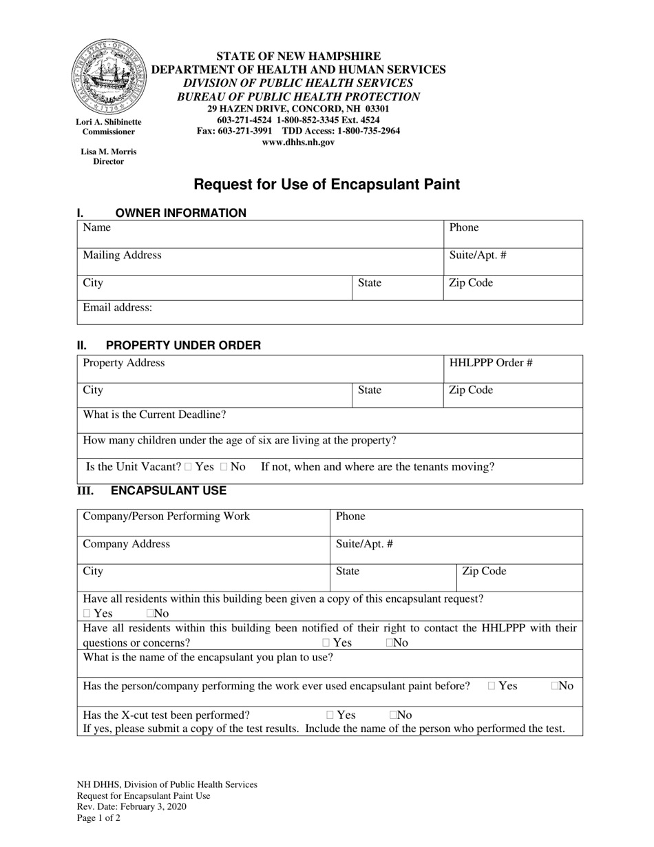 New Hampshire Request for Use of Encapsulant Paint - Fill Out, Sign ...