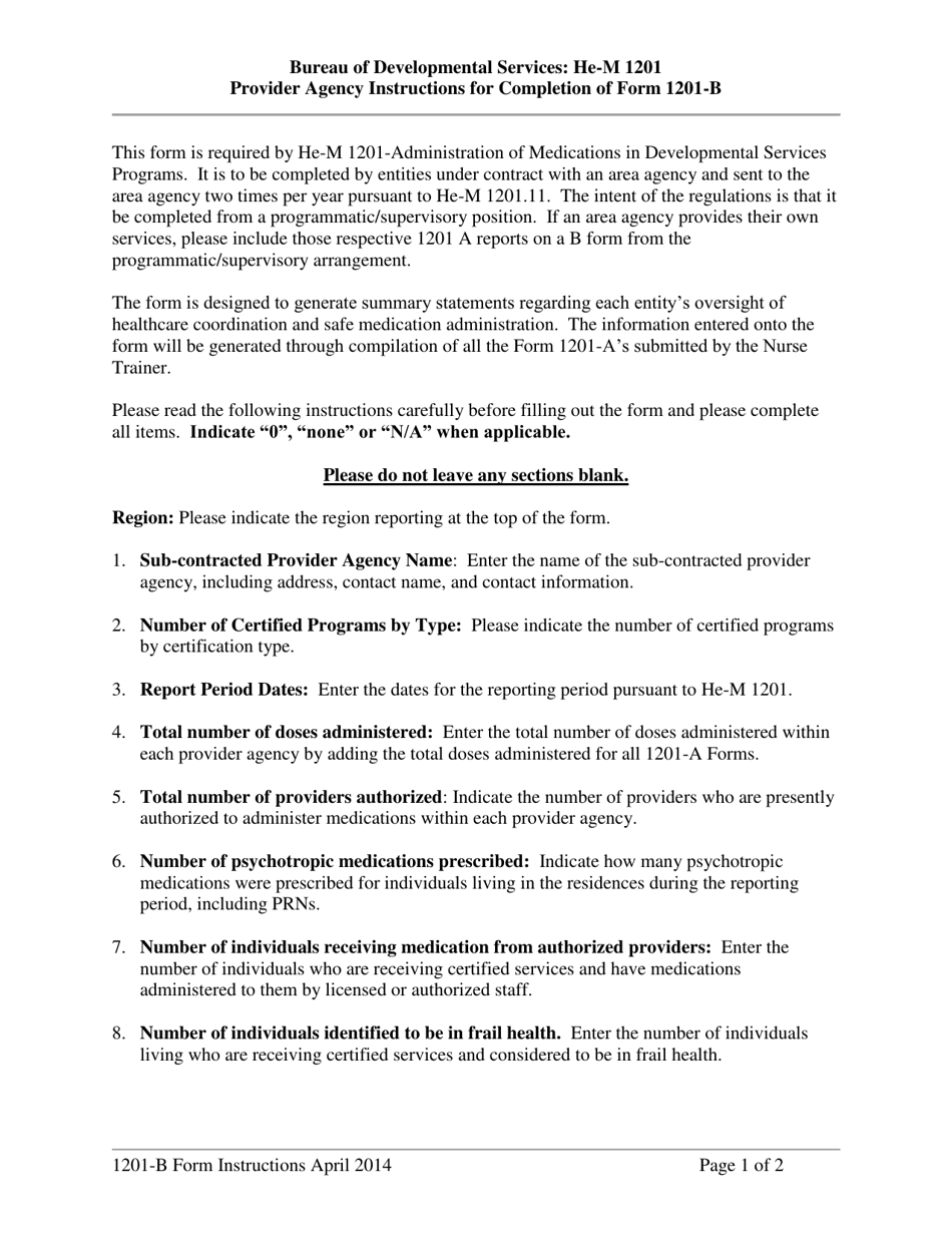 Download Instructions for Form 1201-B Six-Month Provider Agency Report ...