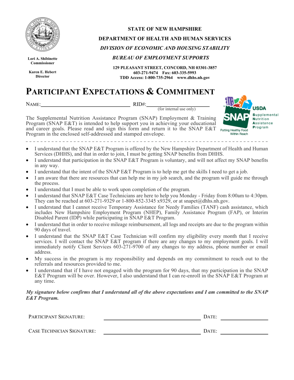 New Hampshire Snap E&t Participant Expectations and Commitment Form ...