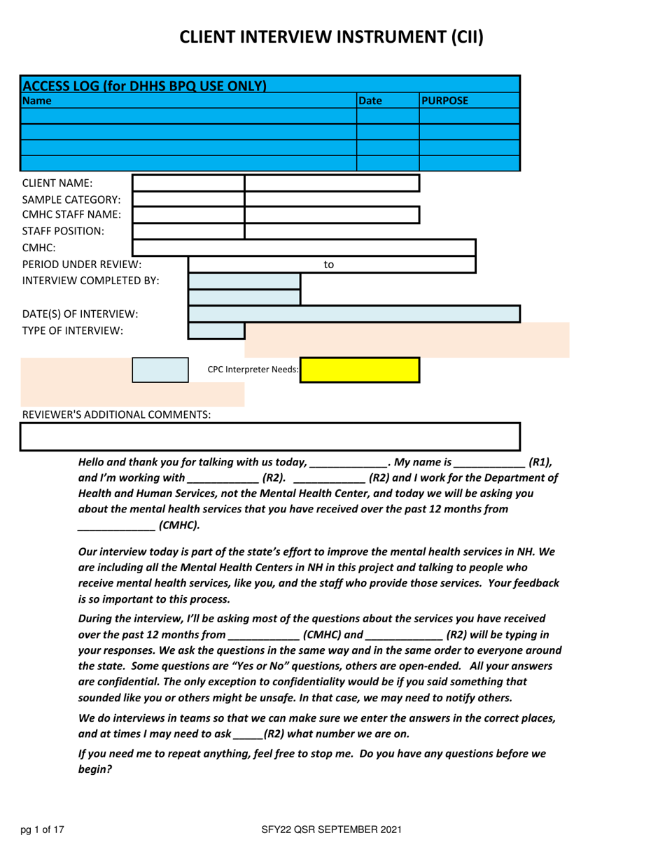 2022 New Hampshire Client Interview Instrument (Cii) - Fill Out, Sign ...