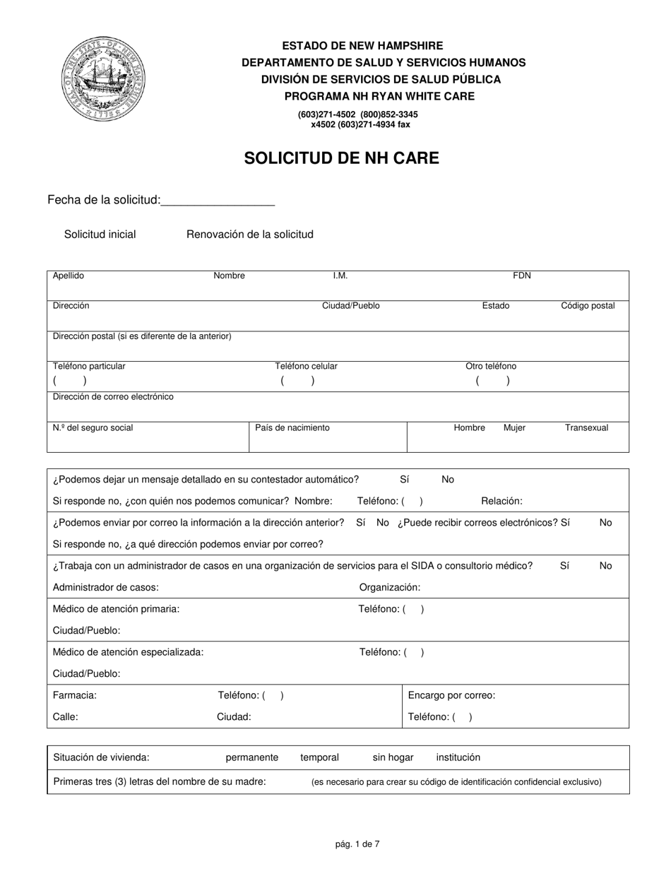 New Hampshire Solicitud De Nh Care (Spanish) - Fill Out, Sign Online and Download PDF ...