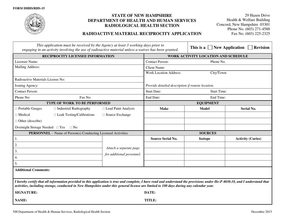 Form RHS-15 - Fill Out, Sign Online and Download Printable PDF, New ...