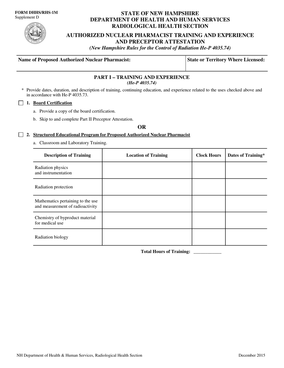 Form RHS-1M Supplement D - Fill Out, Sign Online and Download Printable ...