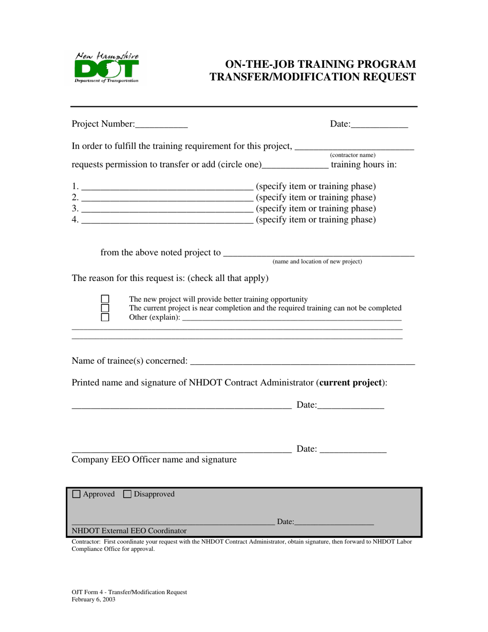 OJT Form 4 - Fill Out, Sign Online and Download Fillable PDF, New Hampshire | Templateroller