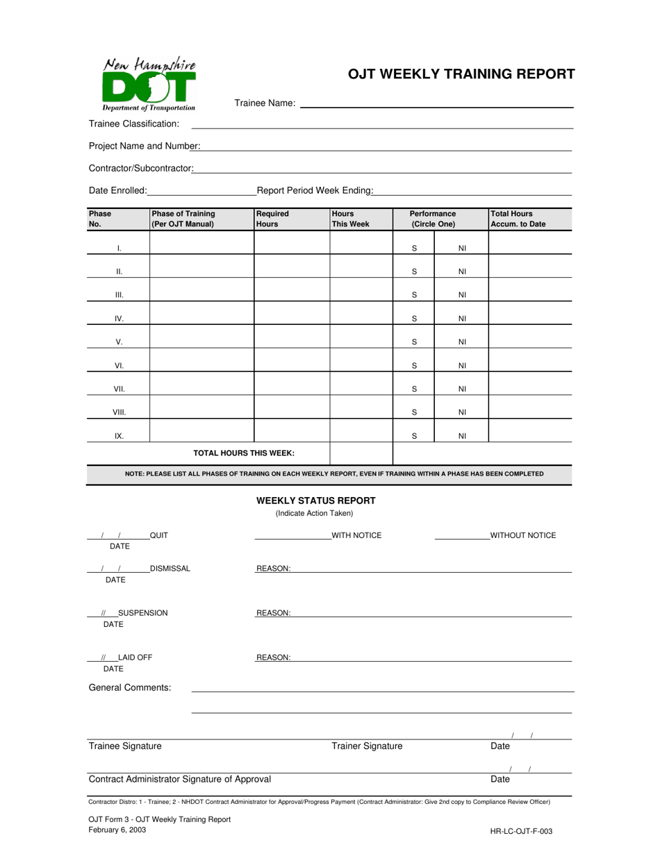 OJT Form 3 - Fill Out, Sign Online and Download Fillable PDF, New Hampshire | Templateroller