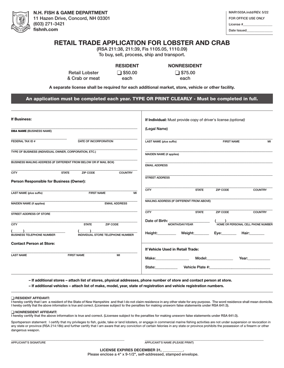 Form MAR1503A Download Printable PDF or Fill Online Retail Trade ...