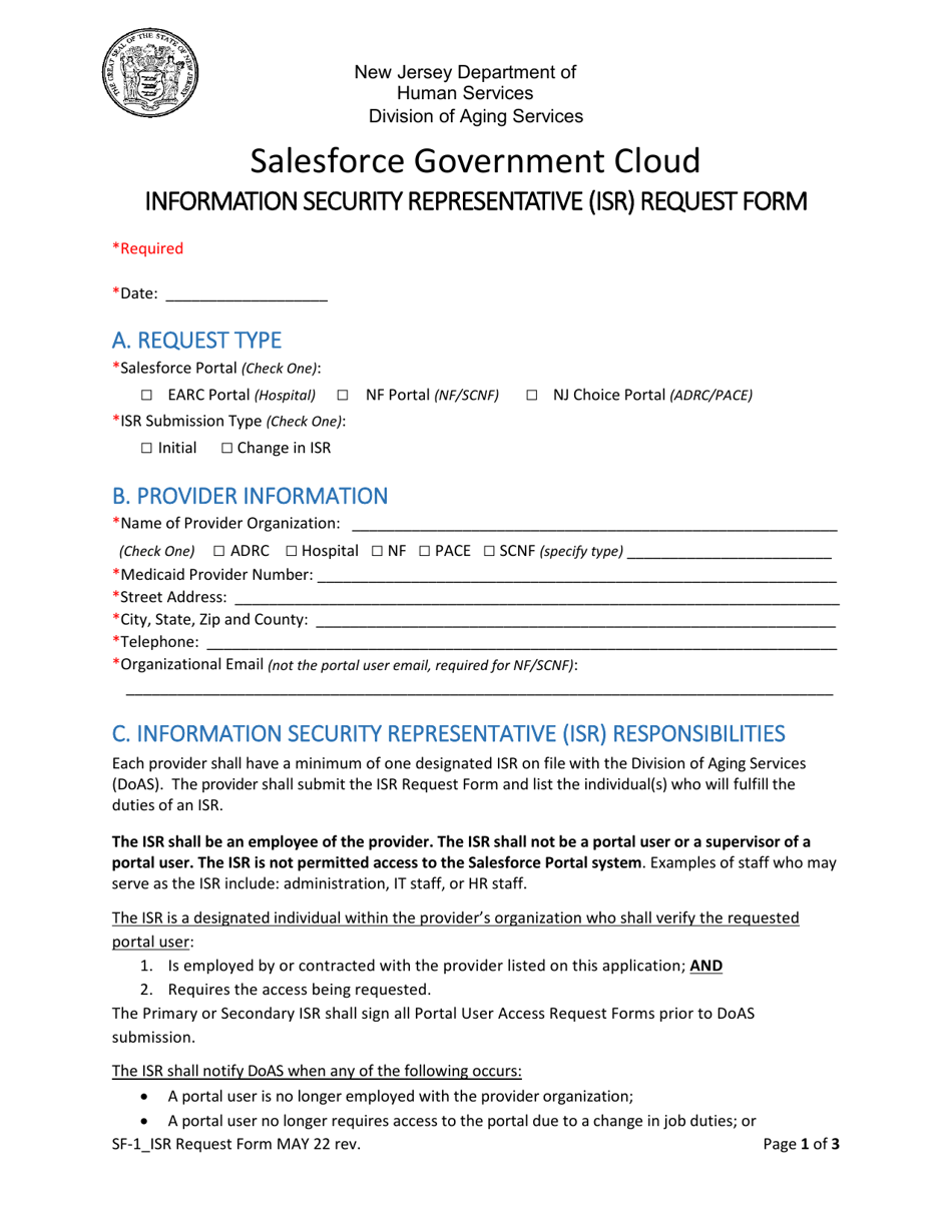 Form SF-1 - Fill Out, Sign Online and Download Fillable PDF, New Jersey ...