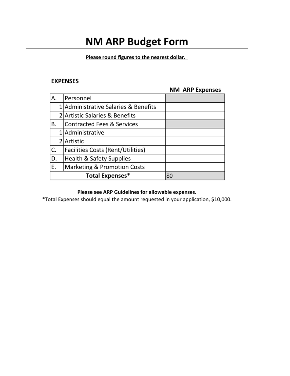 New Mexico Nm Arp Budget Form - Fill Out, Sign Online and Download PDF ...