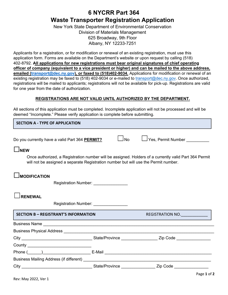 New York 6 Nycrr Part 364 Waste Transporter Registration Application ...