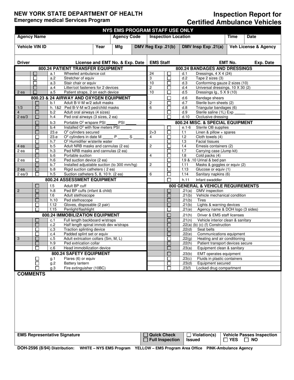 Form DOH-2596 - Fill Out, Sign Online and Download Printable PDF, New ...