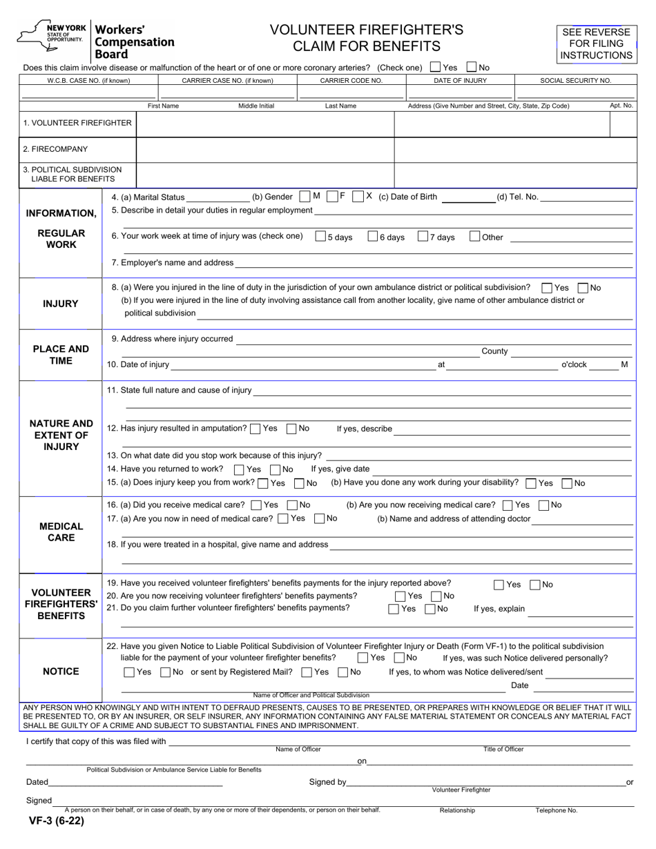Form VF-3 Download Fillable PDF or Fill Online Volunteer Firefighter's ...