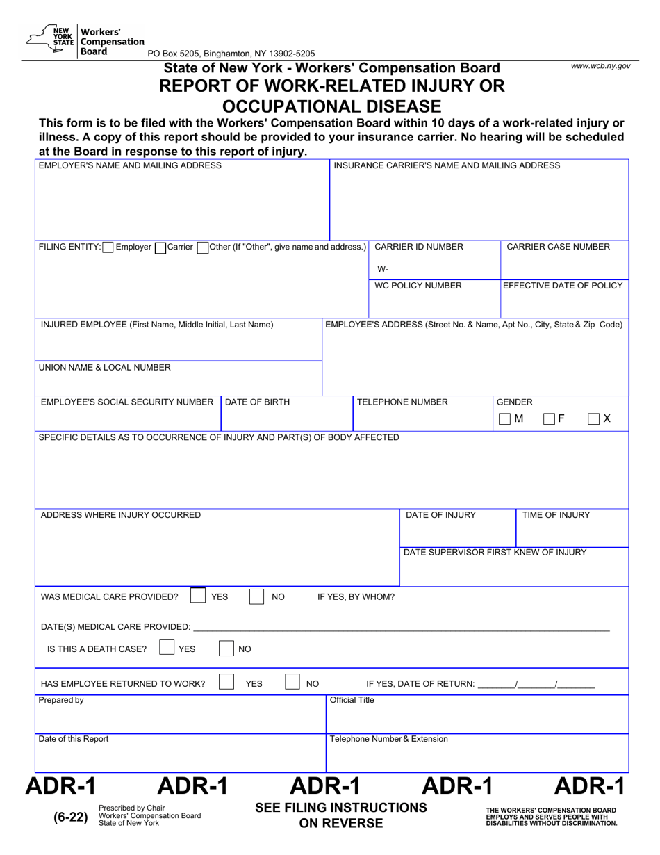 Form ADR-1 Download Fillable PDF or Fill Online Report of Work-Related ...