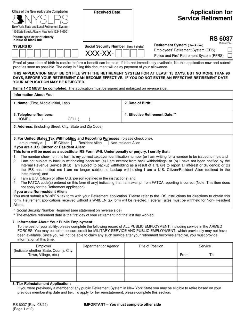Form RS6037 - Fill Out, Sign Online and Download Fillable PDF, New York ...