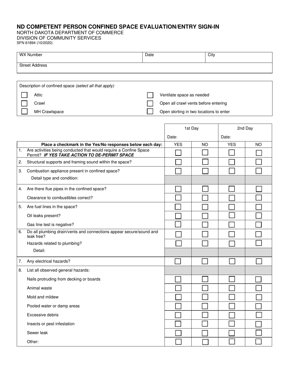 Form SFN61894 - Fill Out, Sign Online and Download Fillable PDF, North ...