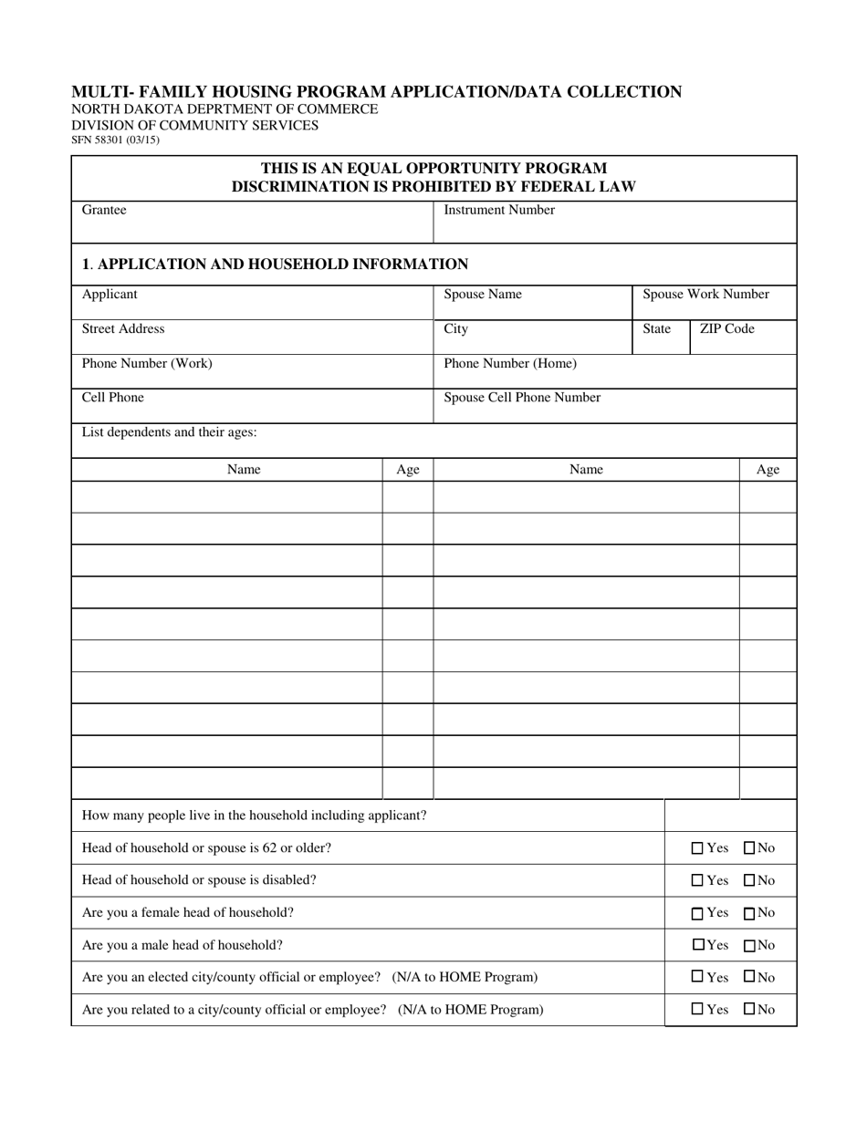 Form SFN58301 - Fill Out, Sign Online and Download Fillable PDF, North ...