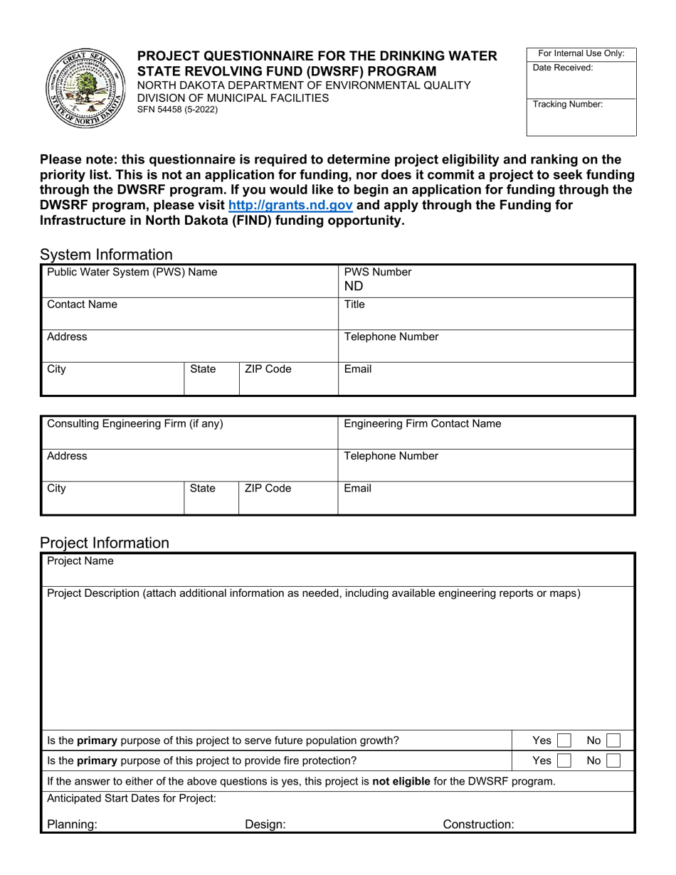 Form SFN54458 Download Fillable PDF or Fill Online Project ...
