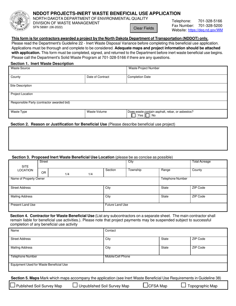 Form SFN58981 Download Fillable PDF or Fill Online Nddot Projects-Inert ...