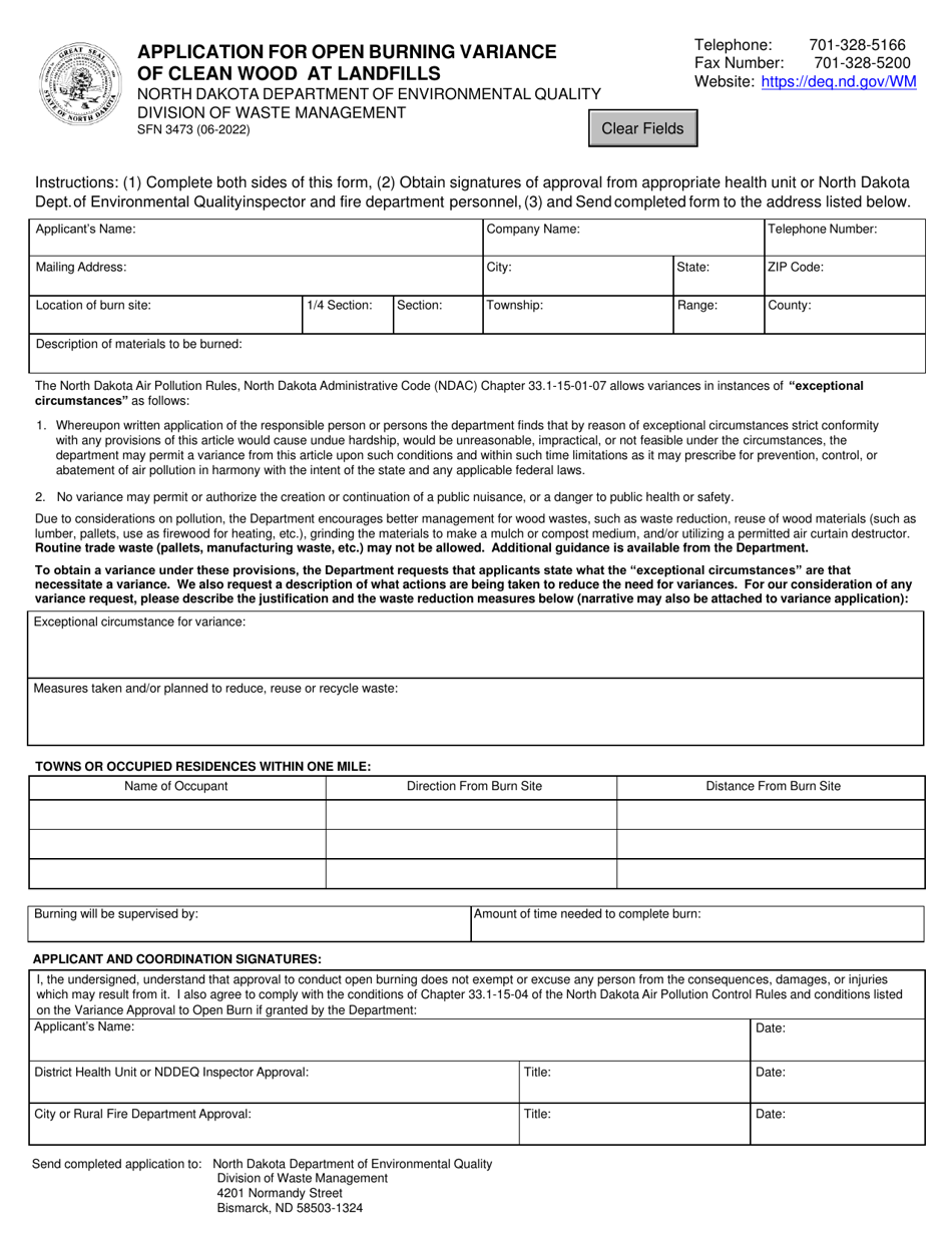 Form SFN3473 - Fill Out, Sign Online and Download Fillable PDF, North ...