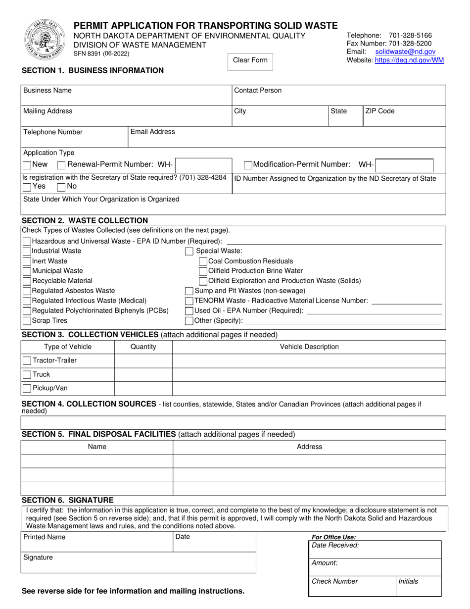 Form SFN8391 Download Fillable PDF or Fill Online Permit Application ...